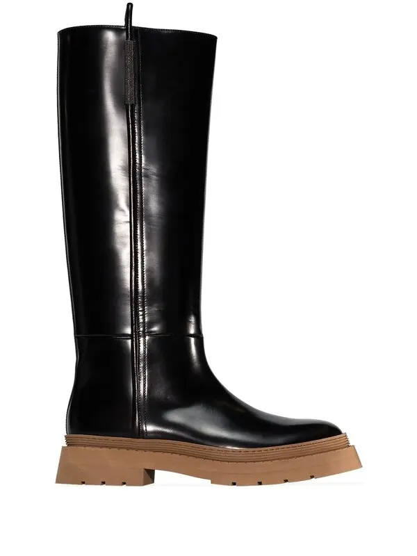 Brunello Cucinelli Knee-high Lug Sole Leather Boots