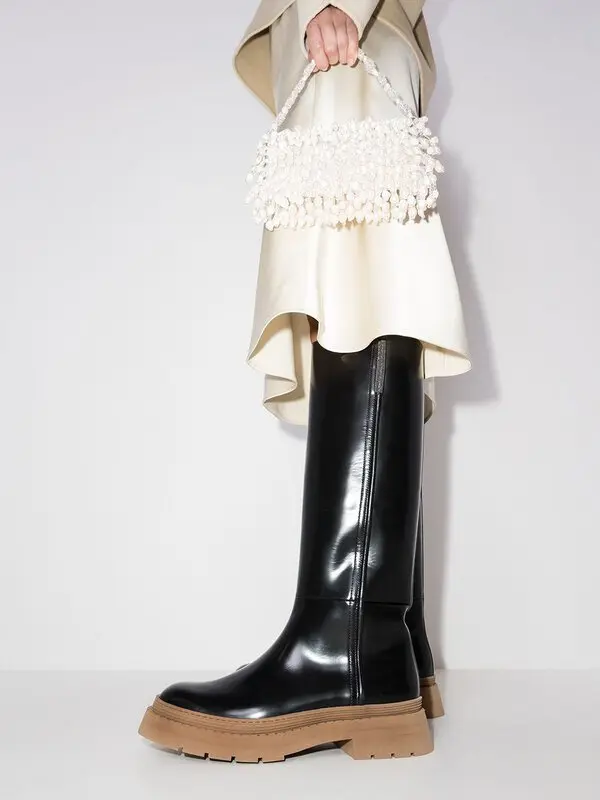 Brunello Cucinelli Knee-high Lug Sole Leather Boots