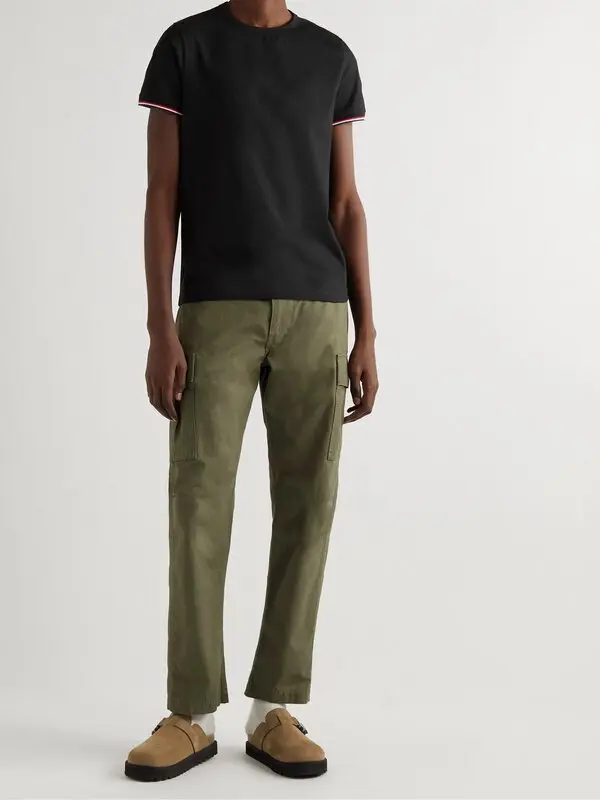 Moncler Slim-fit Logo-appliquéd Contrast-tipped Cotton-blend Jersey T-shirt - Black
