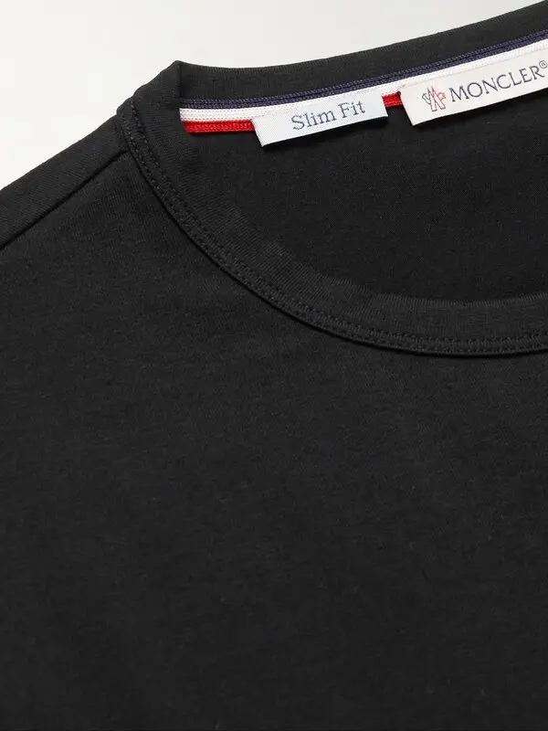 Moncler Slim-fit Logo-appliquéd Contrast-tipped Cotton-blend Jersey T-shirt - Black