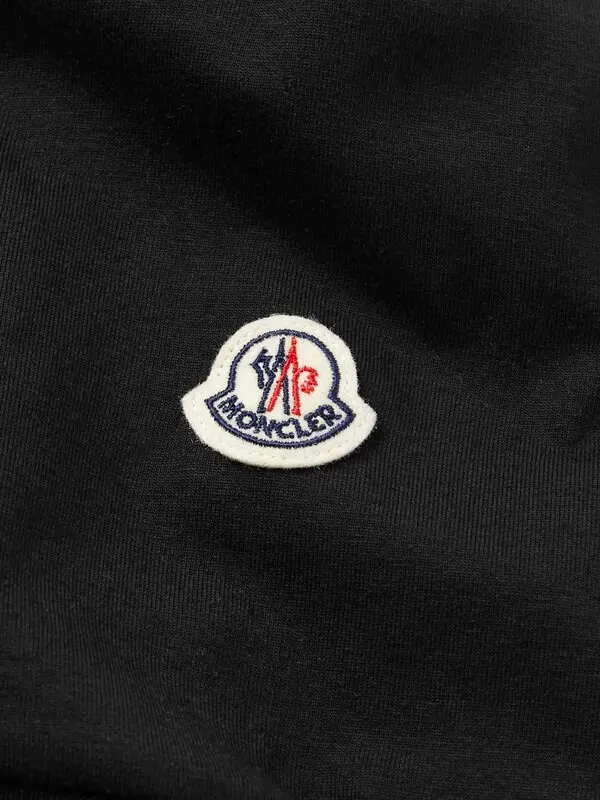 Moncler Slim-fit Logo-appliquéd Contrast-tipped Cotton-blend Jersey T-shirt - Black