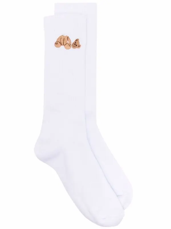 Palm Angels Bear Logo Ribbed Socks - White