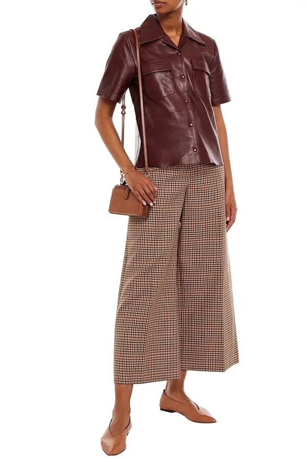 JOSEPH Cropped Checked Woolblend Twill Wideleg Pants