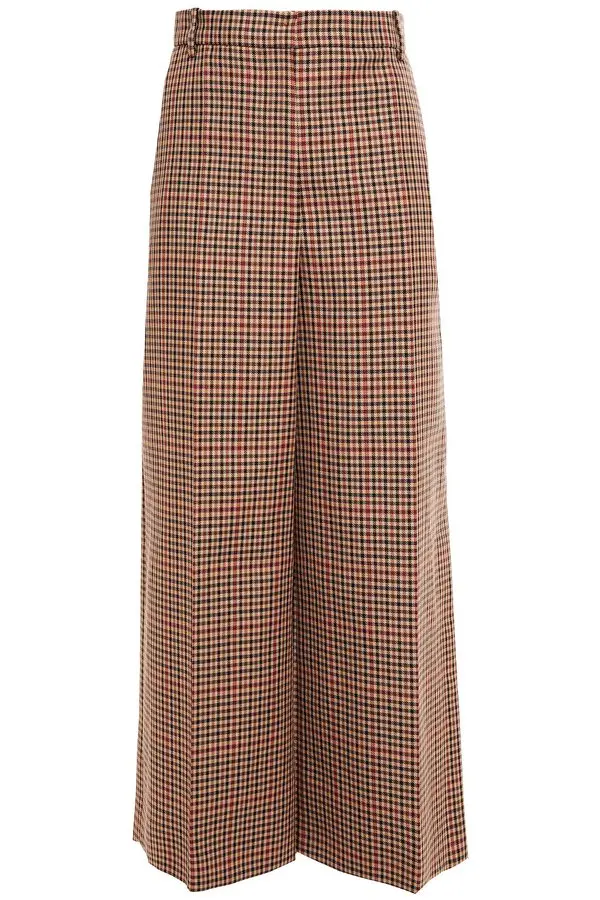 JOSEPH Cropped Checked Woolblend Twill Wideleg Pants