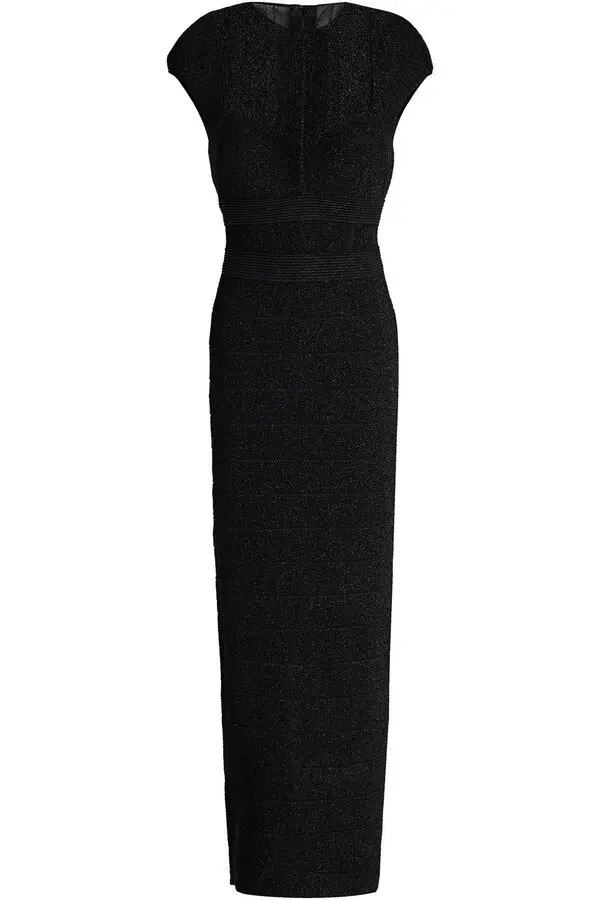 Herve Leger Ribbed Bandage Maxi Dress - Black