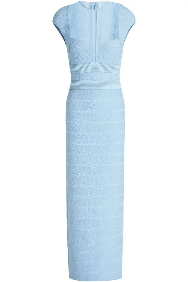 Herve Leger Ribbed Bandage Maxi Dress - Light Blue