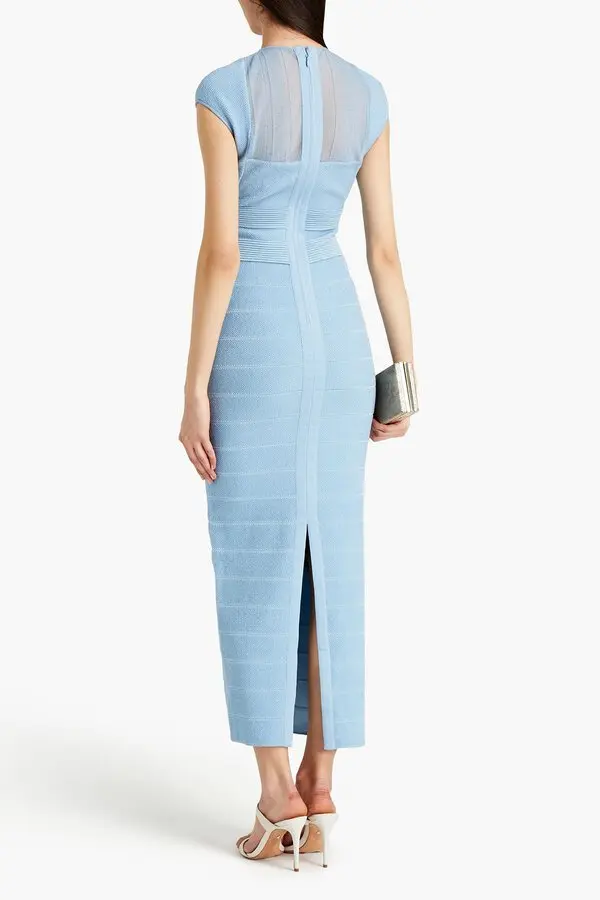 Herve Leger Ribbed Metallic Bandage Maxi Dress
