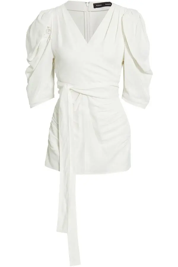 Proenza Schouler Wrapeffect Ruched Silkshantung Top - Off-white