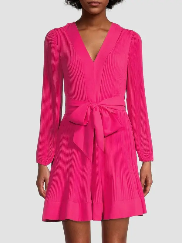 MILLY Liv Pleated Belted Minidress - Milly Pink