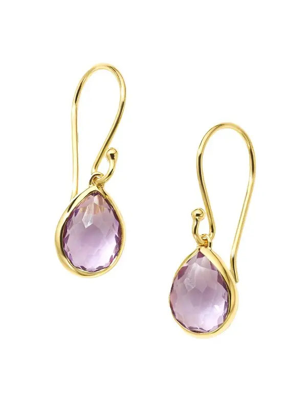 Ippolita Rock Candy 18k Green Gold & Amethyst Teeny Teardrop Earrings - Purple