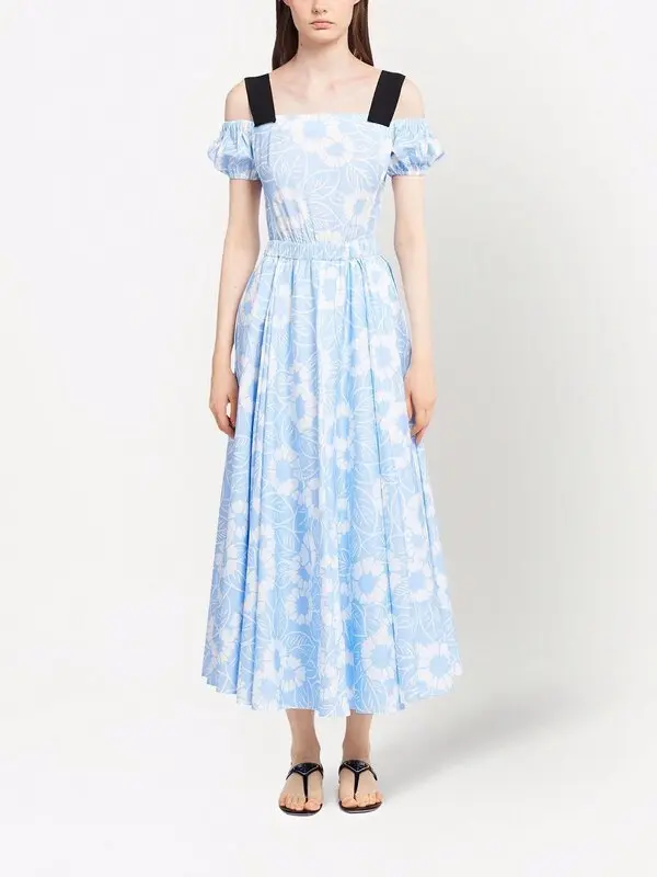 Prada Floral-print Off-shoulder Cotton Dress