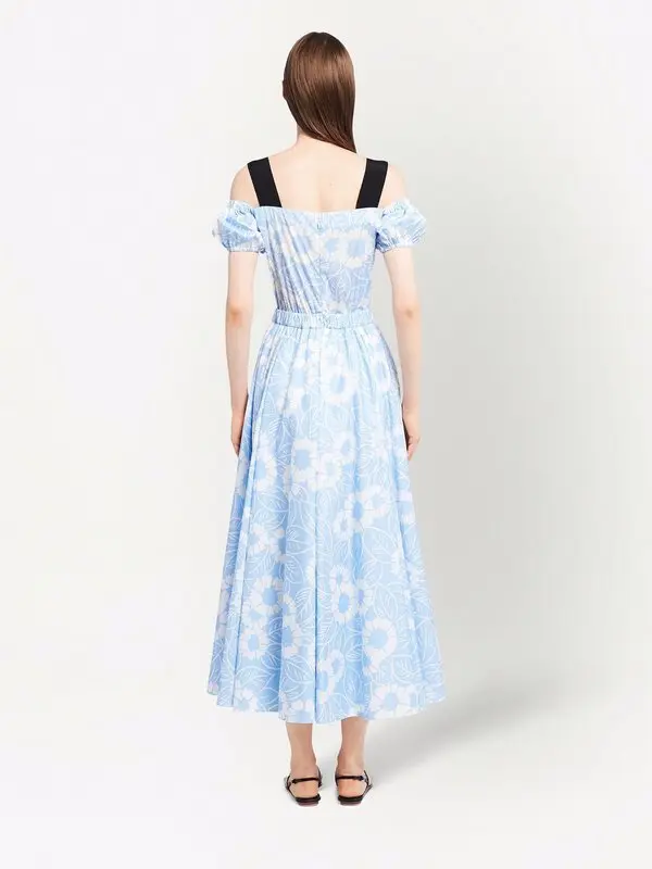 Prada Floral-print Off-shoulder Cotton Dress