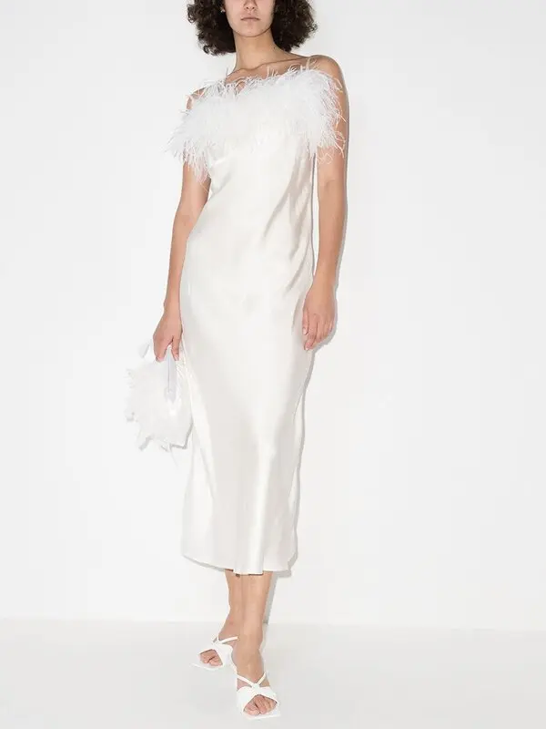 Sleeper Boheme Feather-trim Slip Dress