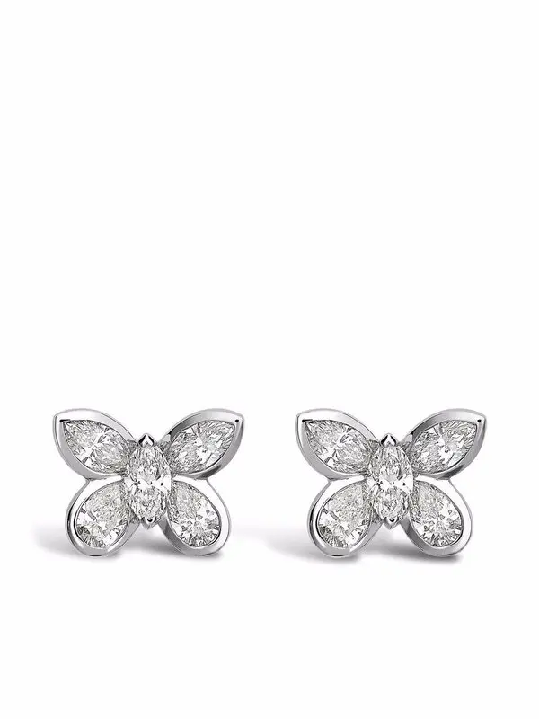 PRAGNELL 18kt White Gold Butterfly Diamond Stud Earrings - Silver