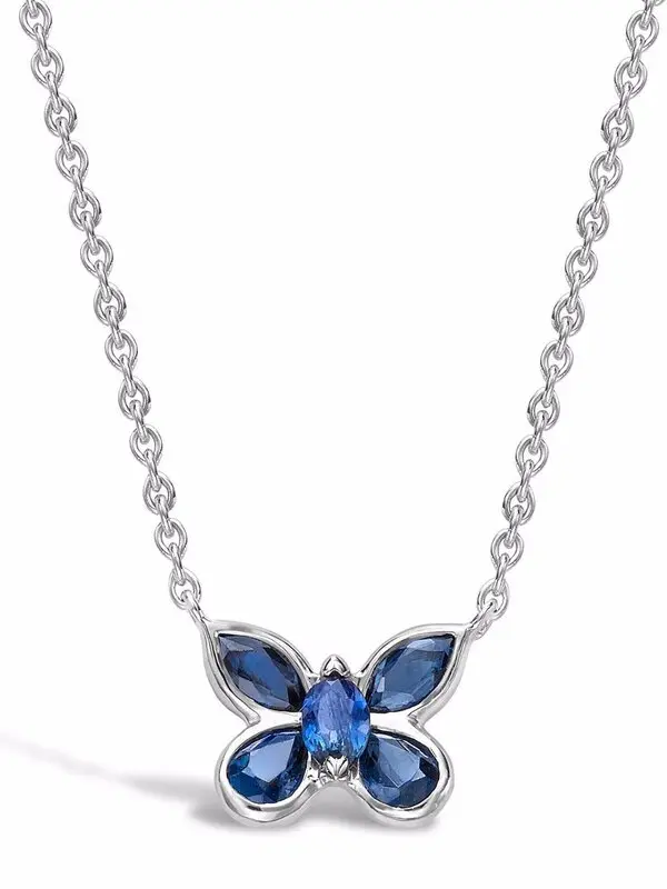 PRAGNELL 18kt White Gold Sapphire Butterfly Pendant Necklace - Silver