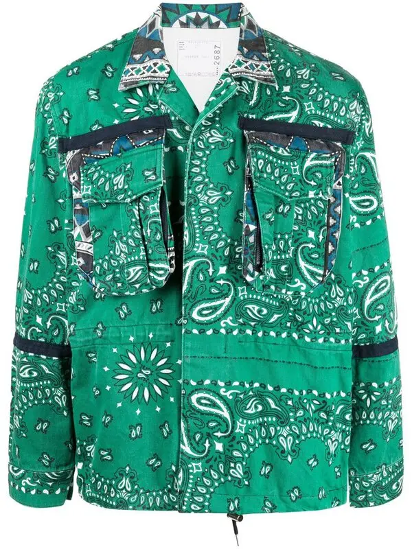 Sacai Paisley-Print Cargo Shirt Jacket In Green - 19% Off