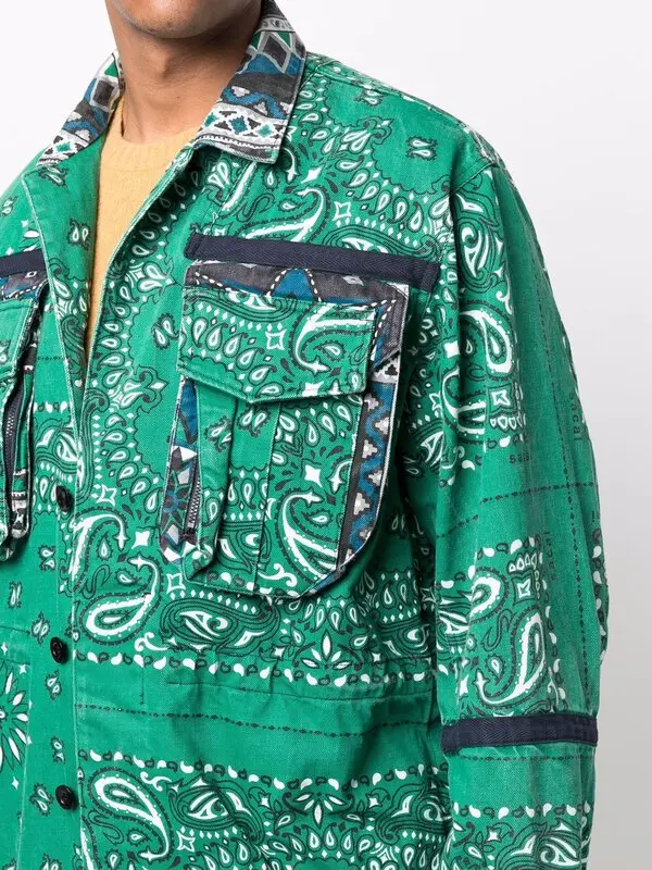 Sacai Paisley-Print Cargo Shirt Jacket In Green - 19% Off