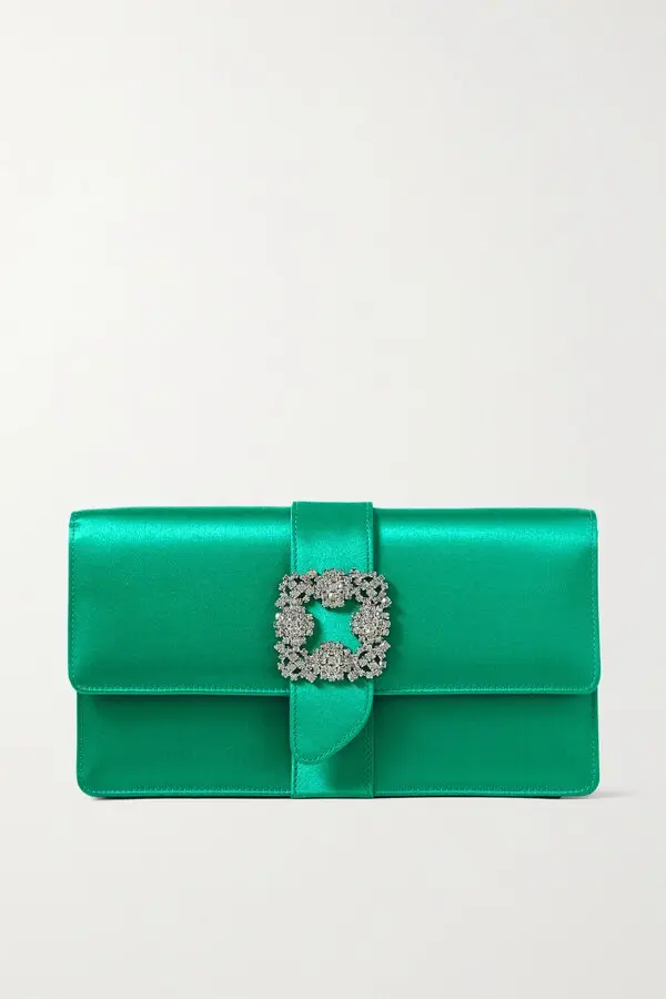 Manolo Blahnik Capri Crystal-embellished Satin Clutch