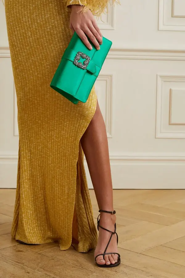 Manolo Blahnik Capri Crystal-embellished Satin Clutch