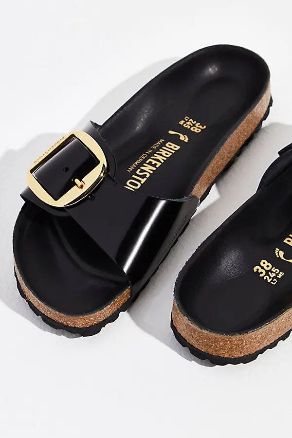 BIRKENSTOCK Madrid Big Buckle High Shine Sandals - Black