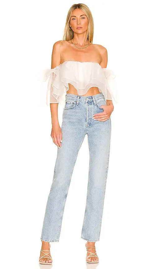 Show Me Your Mumu Rossella Ruffle Top In White