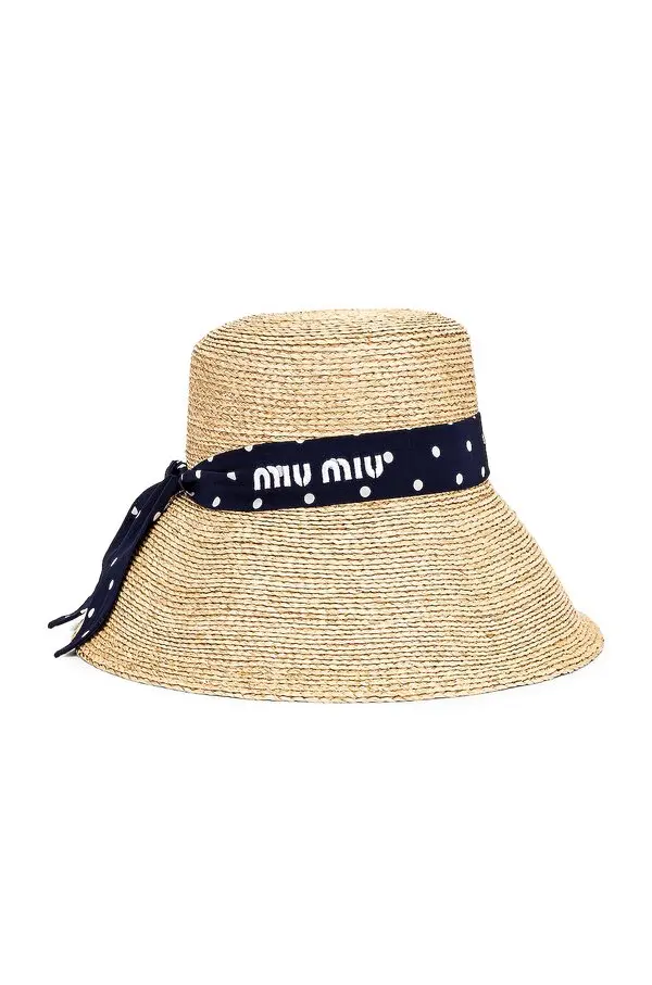 Miu Miu Raffia Ribbon Sun Hat In Neutral
