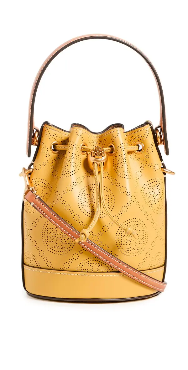 Tory Burch T Monogram Perforated Leather Mini Bucket Bag