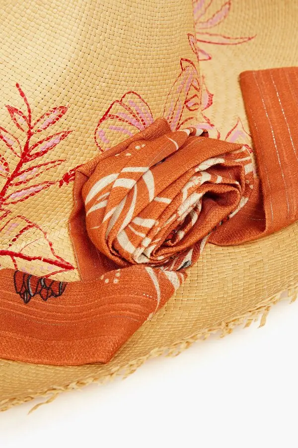SENSI STUDIO Embroidered Straw Panama Hat Size