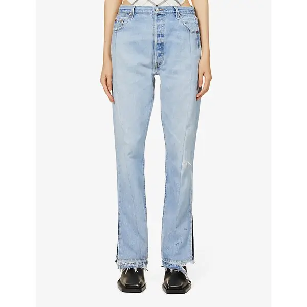 EB DENIM Upcycled Unraveled Split Hem Straight-leg High-rise Jeans