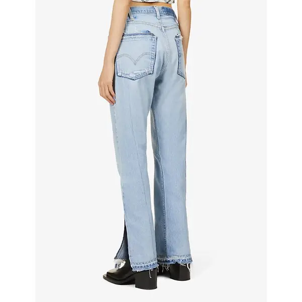 EB DENIM Upcycled Unraveled Split Hem Straight-leg High-rise Jeans