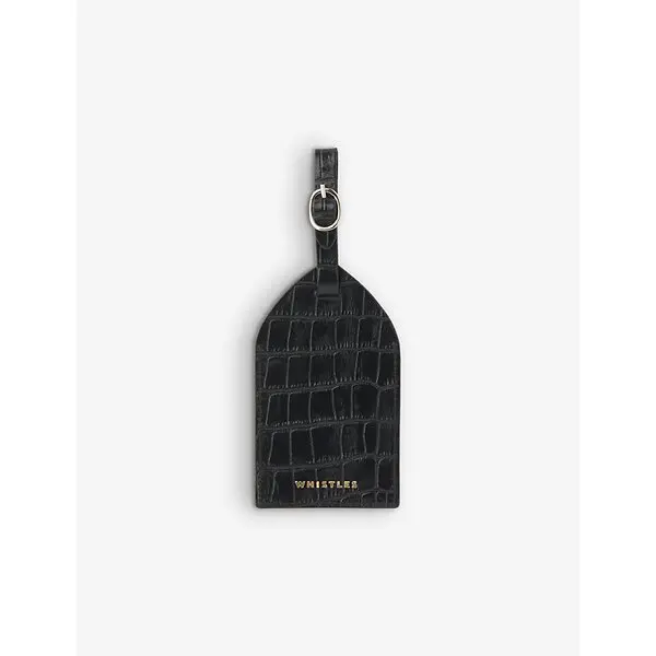 Whistles Croc-embossed Leather Luggage Tag - Black