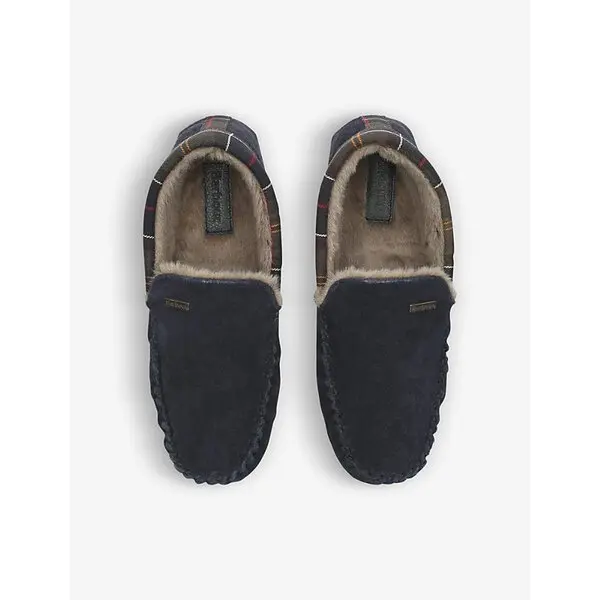 Barbour Monty Faux Shearling-lined Tartan Slippers - Navy