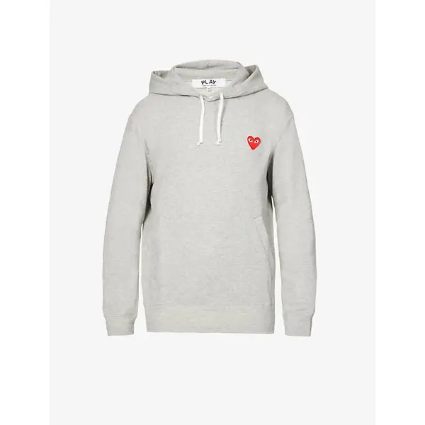 Play Comme Des Garcon Comme Des Garçons Play Logo-embroidered Cotton-jersey Hoody - Grey