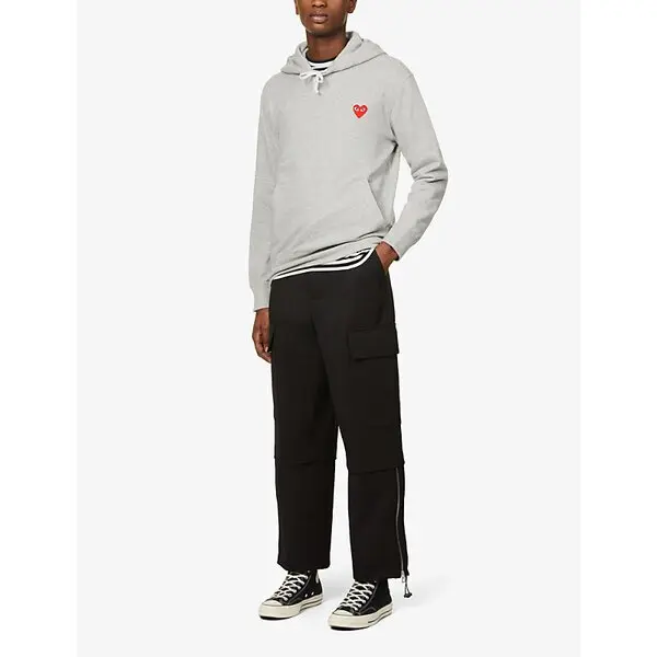 Play Comme Des Garcon Comme Des Garçons Play Logo-embroidered Cotton-jersey Hoody - Grey