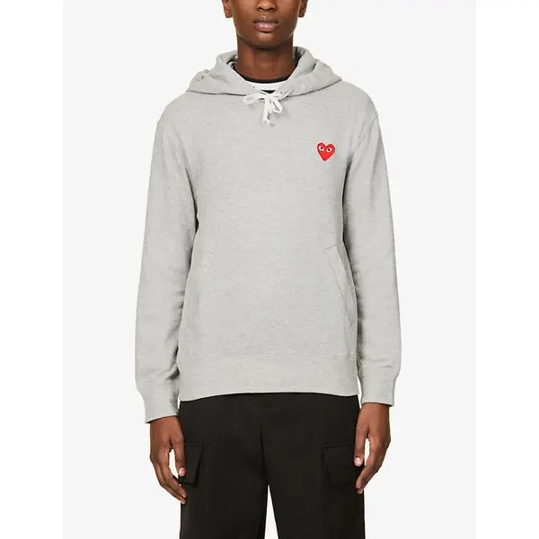 Play Comme Des Garcon Comme Des Garçons Play Logo-embroidered Cotton-jersey Hoody - Grey