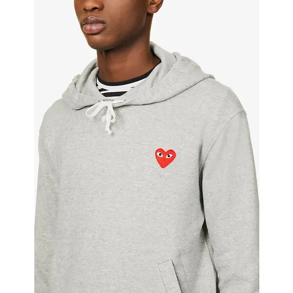 Play Comme Des Garcon Comme Des Garçons Play Logo-embroidered Cotton-jersey Hoody - Grey