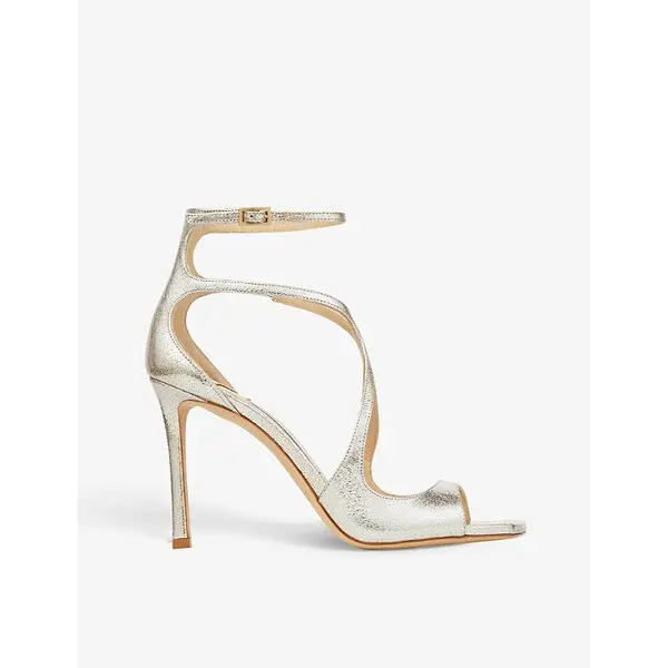 JIMMY CHOO Azia Strappy 95 Glitter-effect Leather Heeled Sandals - Champagne
