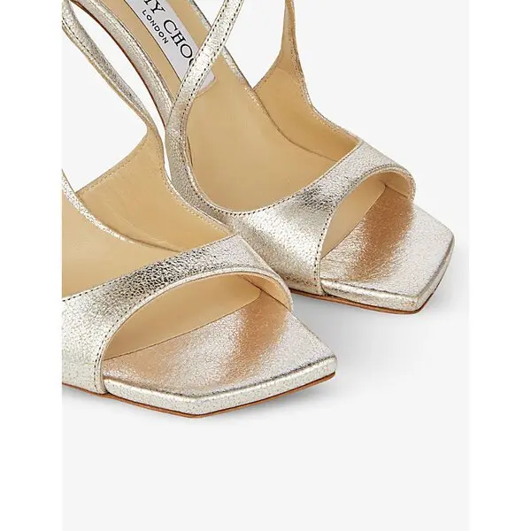 JIMMY CHOO Azia Strappy 95 Glitter-effect Leather Heeled Sandals - Champagne