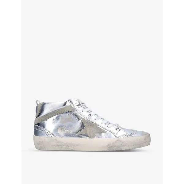 GOLDEN GOOSE Mid Star 70216 Metallic Leather High-top Trainers - Silver Com
