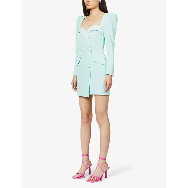 LAVISH ALICE Puffed-sleeve Stretch-crepe Blazer Mini Dress
