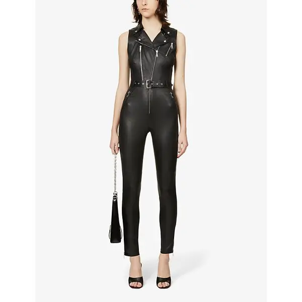 Jitrois Kristen Sleeveless Leather Jumpsuit