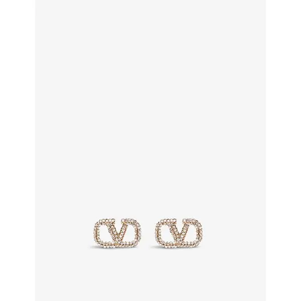 Valentino Garavani Vlogo Crystal-embellished Stud Earrings - Gold