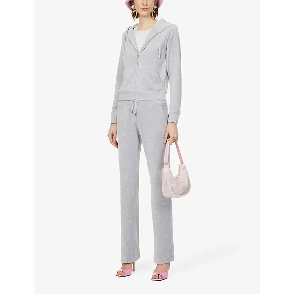 Juicy Couture Logo-embroidered Velour Trousers - Silver Marl