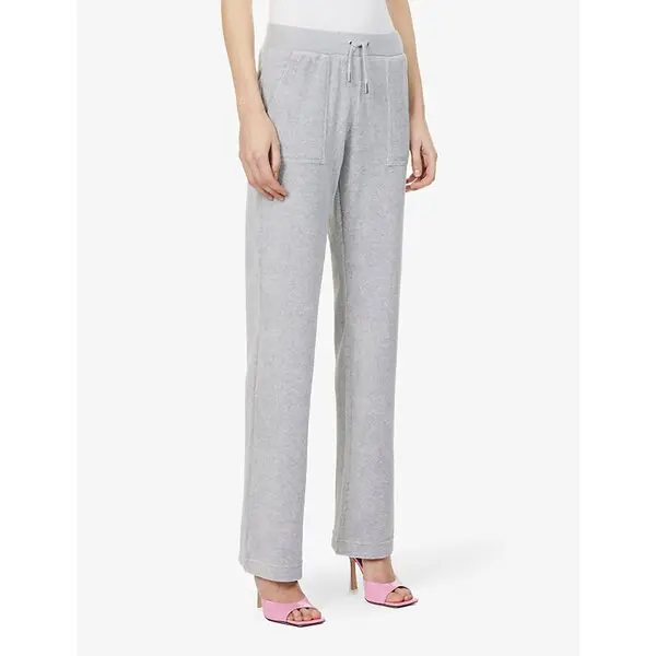 Juicy Couture Logo-embroidered Velour Trousers - Silver Marl