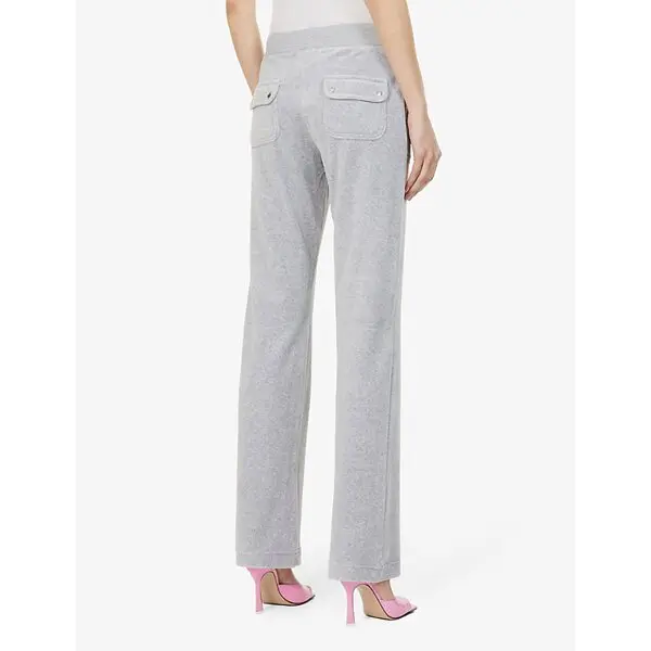 Juicy Couture Logo-embroidered Velour Trousers - Silver Marl