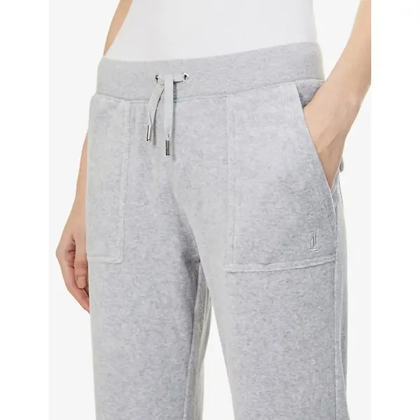 Juicy Couture Logo-embroidered Velour Trousers - Silver Marl