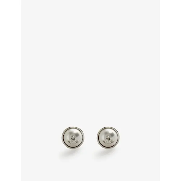 VIVIENNE WESTWOOD Olga Brass And Pearl Stud Earrings - Platinum/ Pearl Pearl