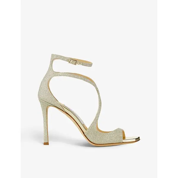 JIMMY CHOO Azia Strappy 95 Glitter-woven Heeled Sandals - Platinum Ice