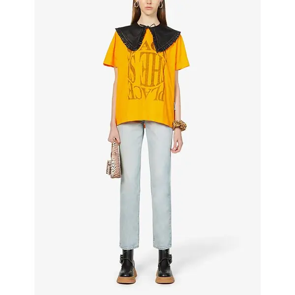 GANNI Frilled Self-tie Leather Collar