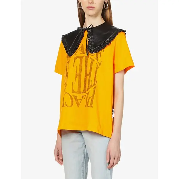 GANNI Frilled Self-tie Leather Collar